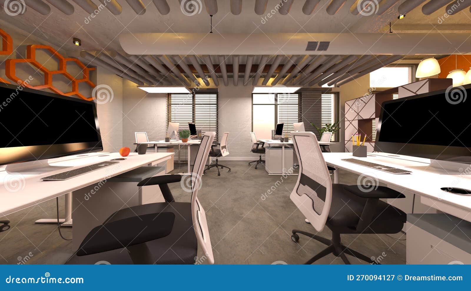 3D Rendering of the Office Space Stock Illustration - Illustration of ...