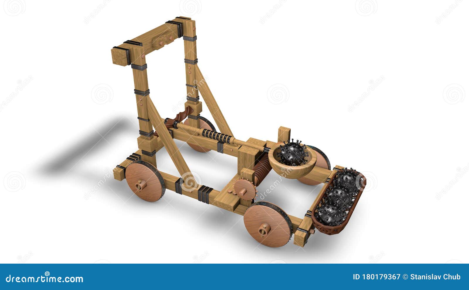 3D Rendering Of An Old Catapult With A Large Bucket For Throwing Large ...