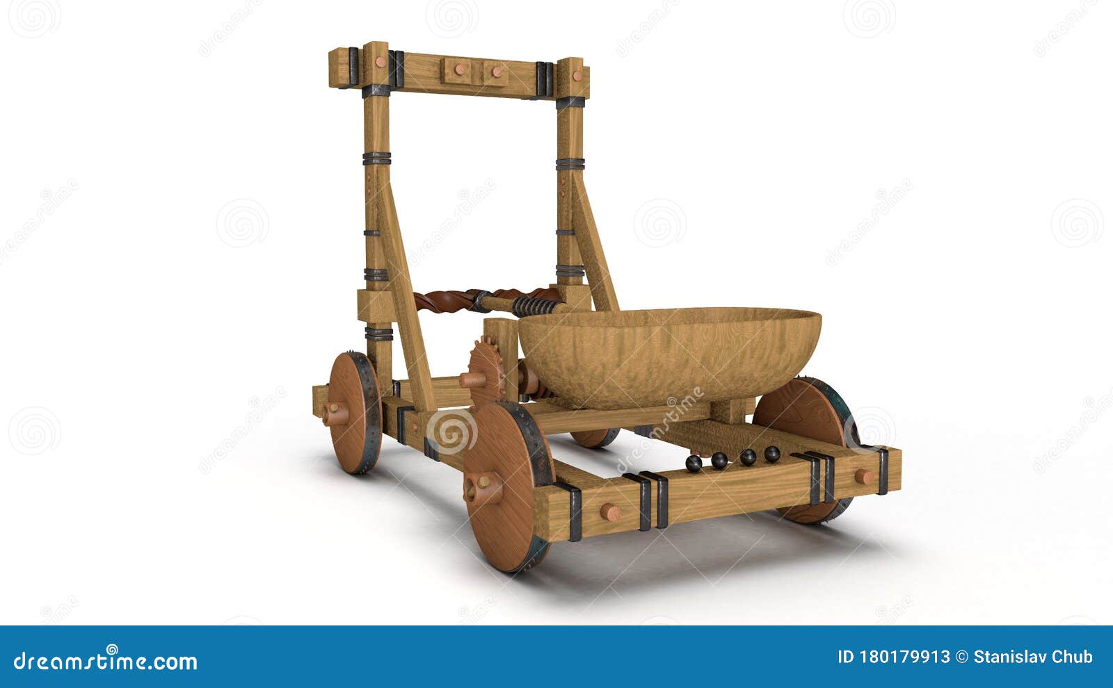 3D Rendering Of An Old Catapult With A Large Bucket For Throwing Large ...