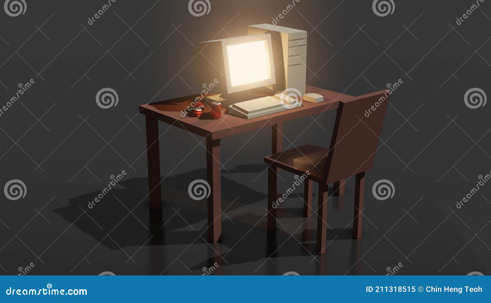 3D Rendering of Old Computer Monitor in Dark Stock Illustration ...