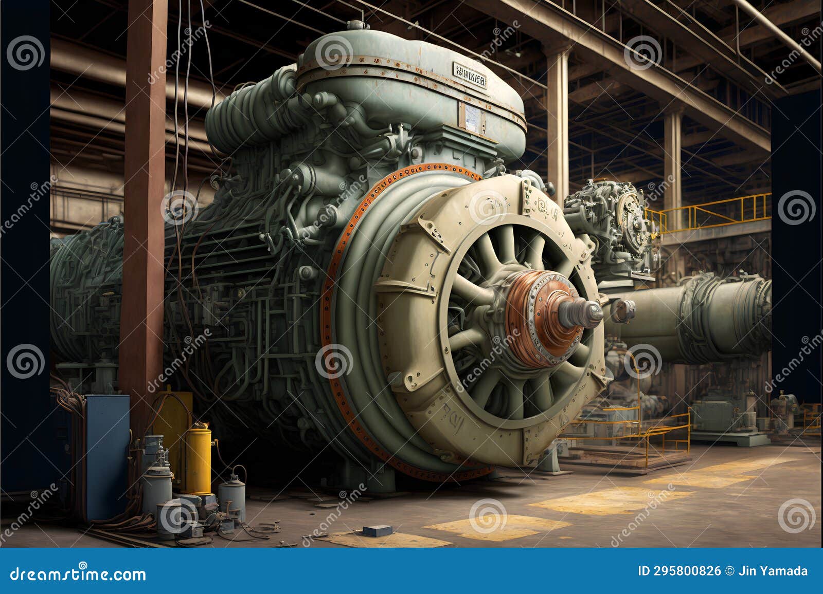 3d Rendering of an Old Jet Engine in a Power Plant. Stock Illustration ...