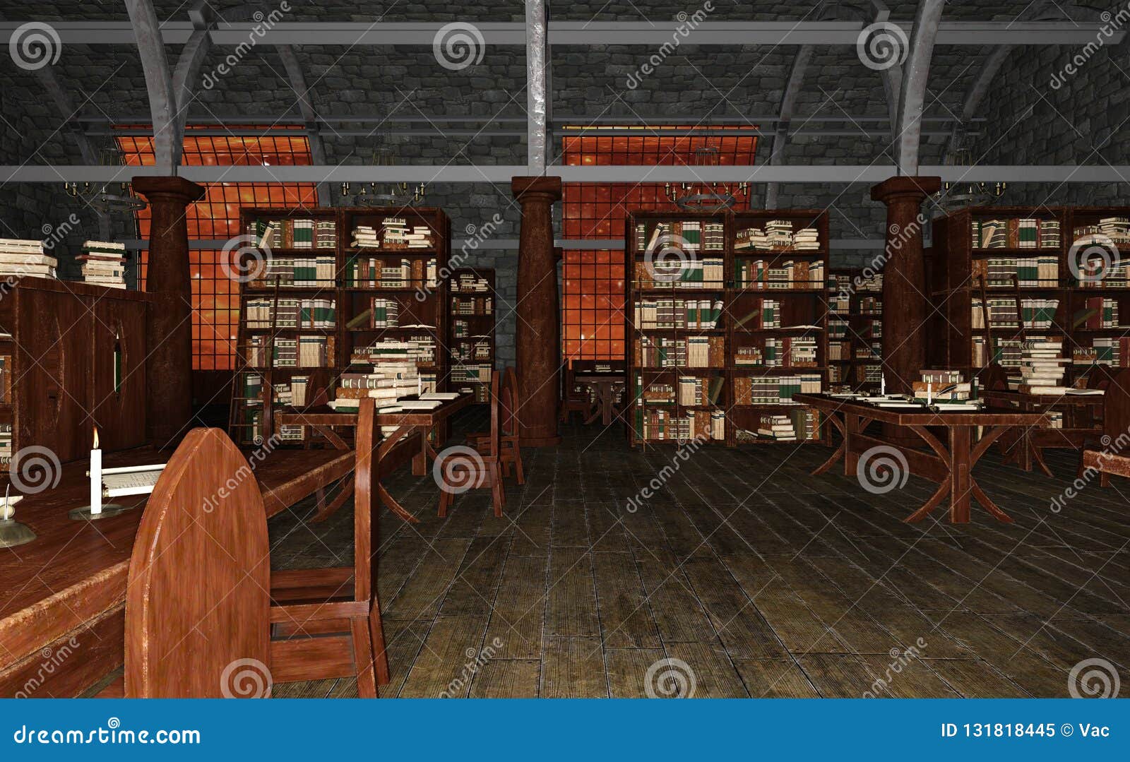 3D Rendering Old Library stock illustration. Illustration of knowledge ...
