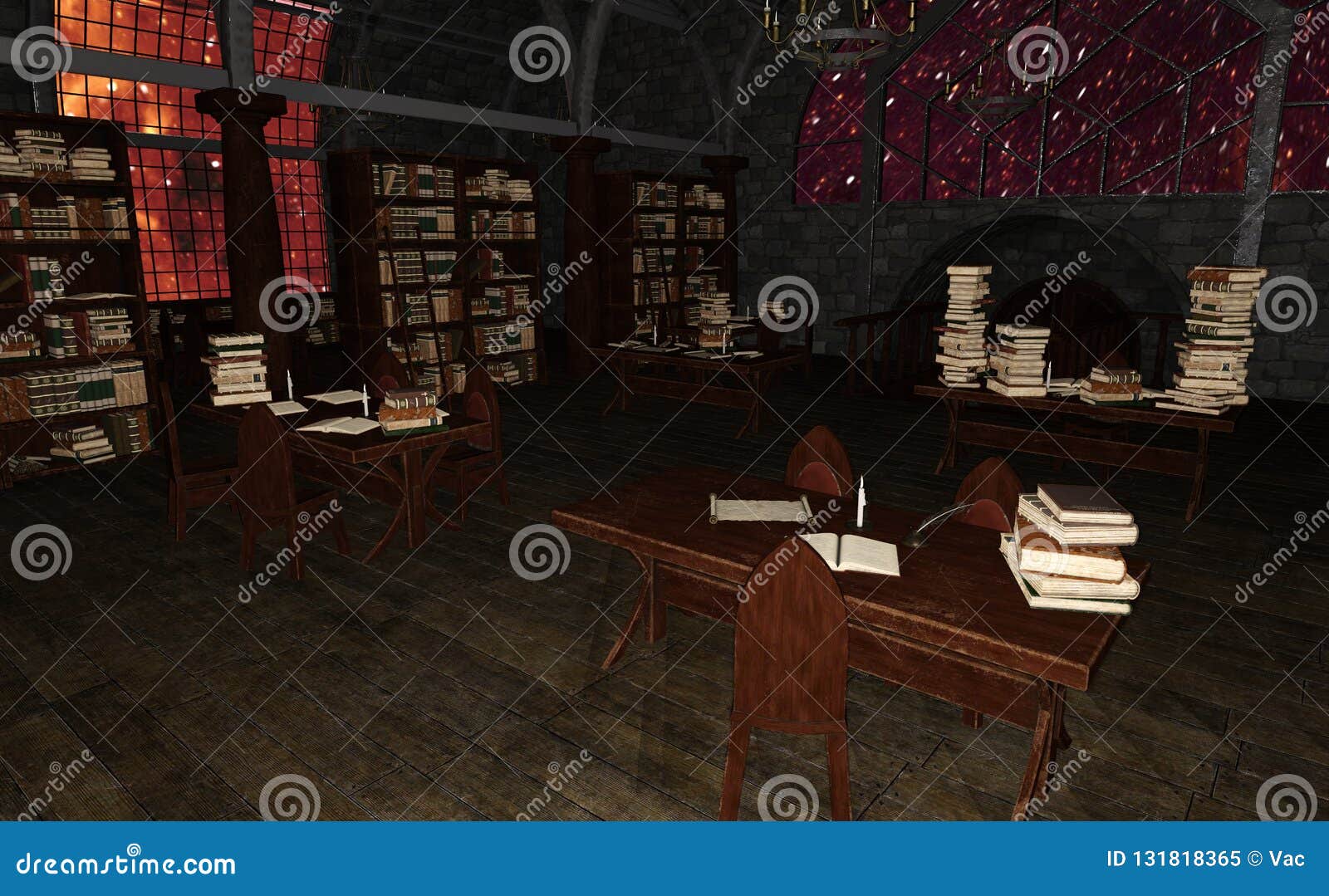 3D Rendering Old Library stock illustration. Illustration of book ...