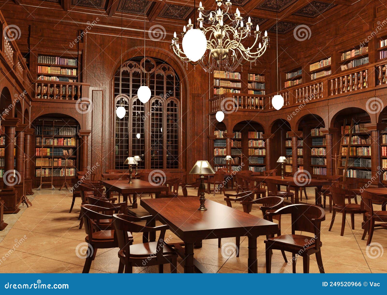 3D Rendering Library Iterior Stock Illustration - Illustration of ...