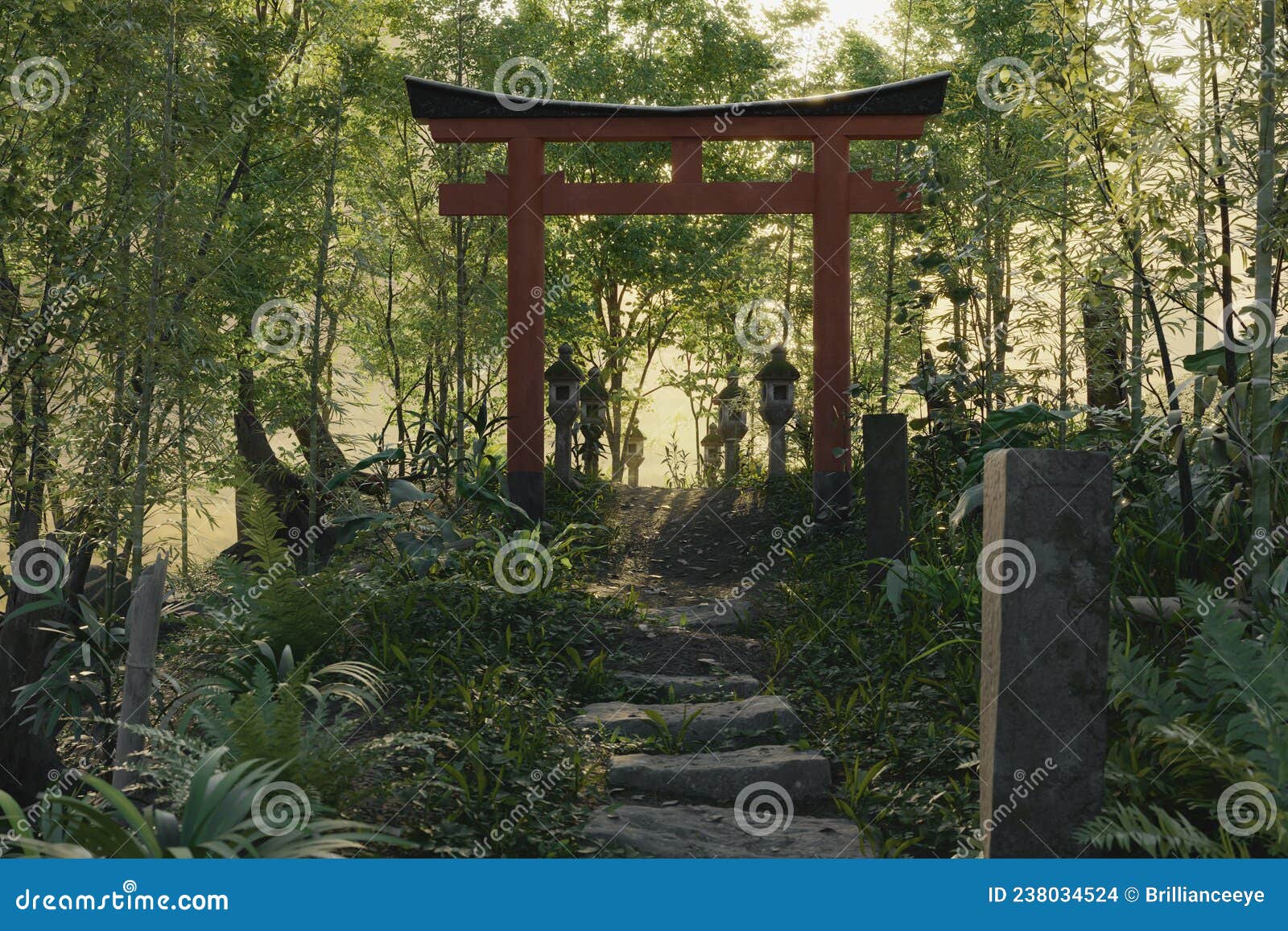 3d Rendering of an Old Natural Path in Front of Torii Gate and Stone ...