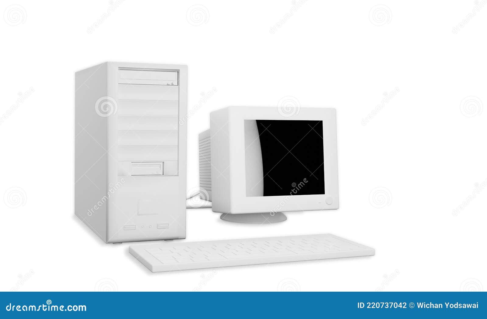 3D Rendering Old White Computer Standard Workstation, Crt White Screen ...