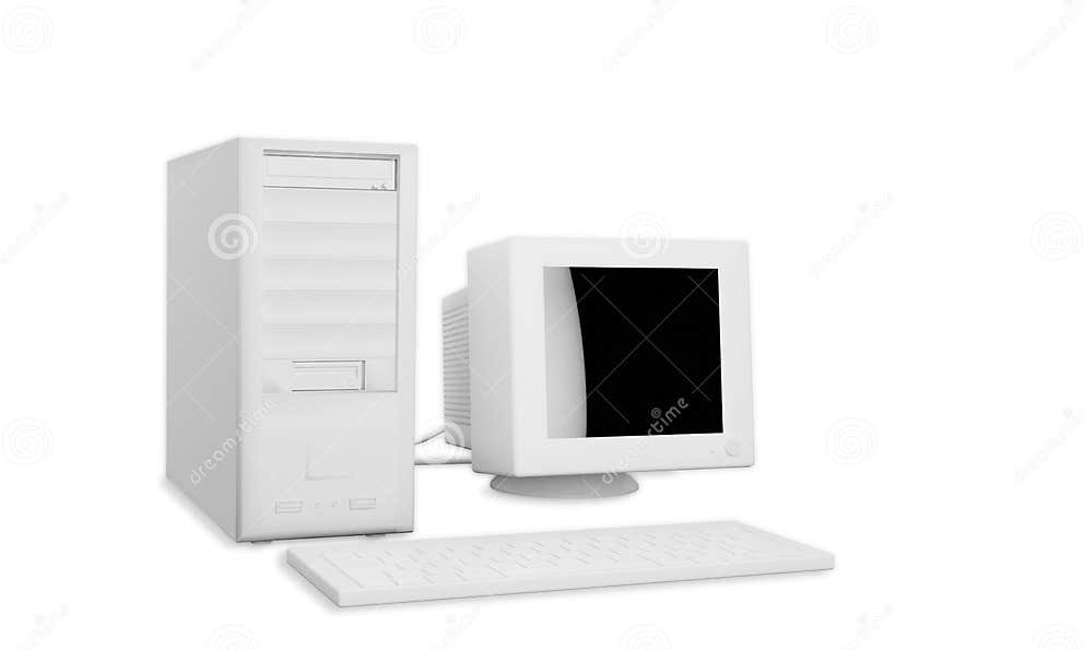 3D Rendering Old White Computer Standard Workstation, Crt White Screen ...