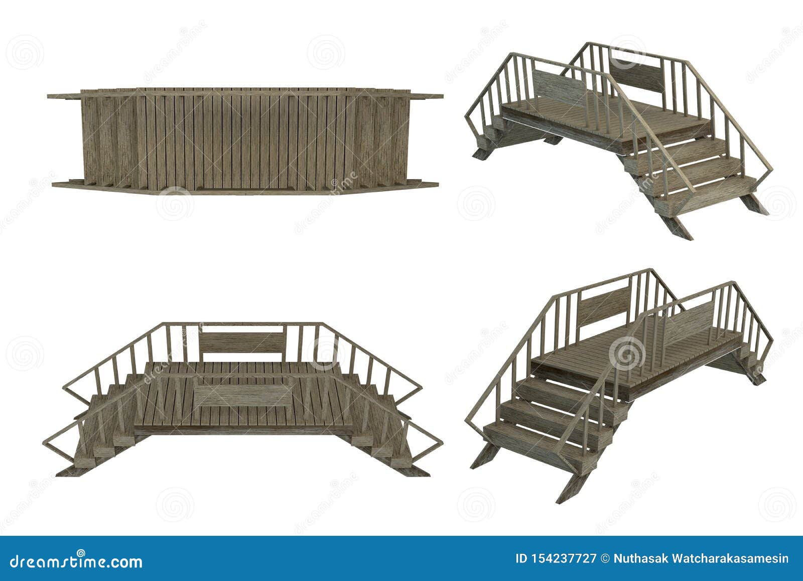 3D Rendering Old Wood Bridge Stock Illustration - Illustration of line ...