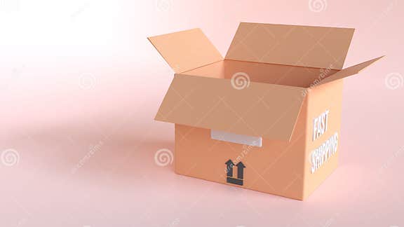 3D Rendering Open Cardboard Box or Delivery Package. 3D Illustration ...