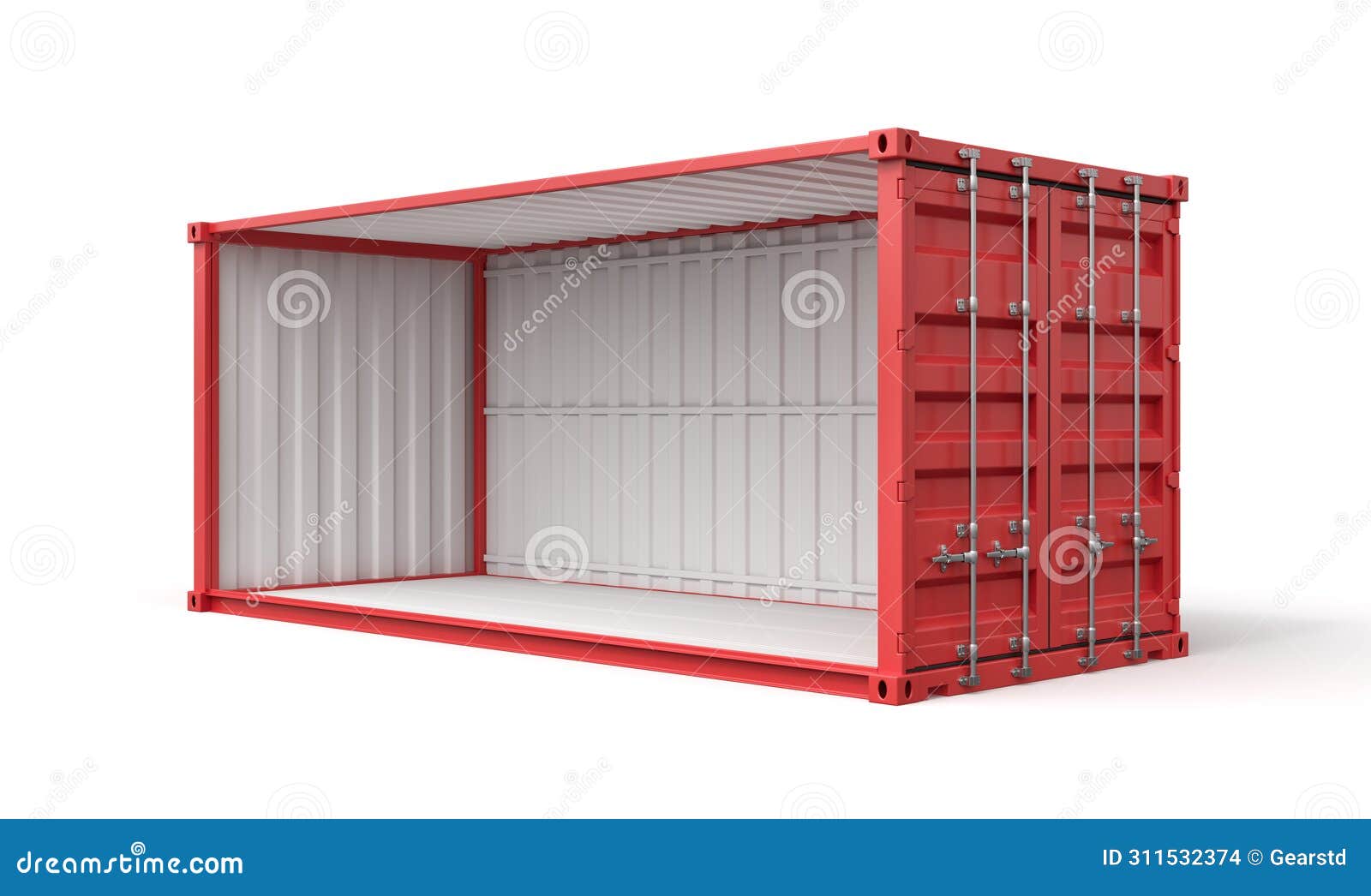 3d Rendering of Open Empty Red Shipping Container Side View Isolated on ...