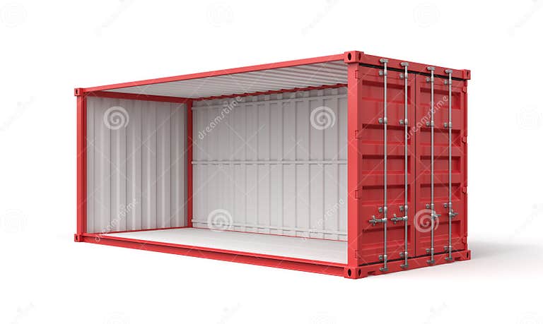 3d Rendering of Open Empty Red Shipping Container Side View Isolated on ...