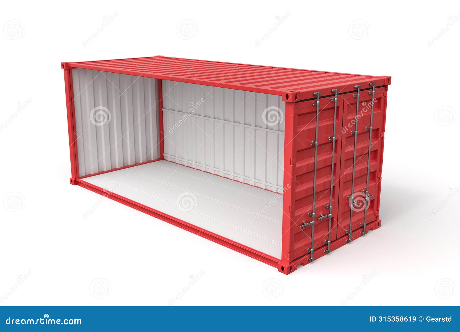 3d Rendering of Open Empty Red Shipping Container Side View Isolated on ...