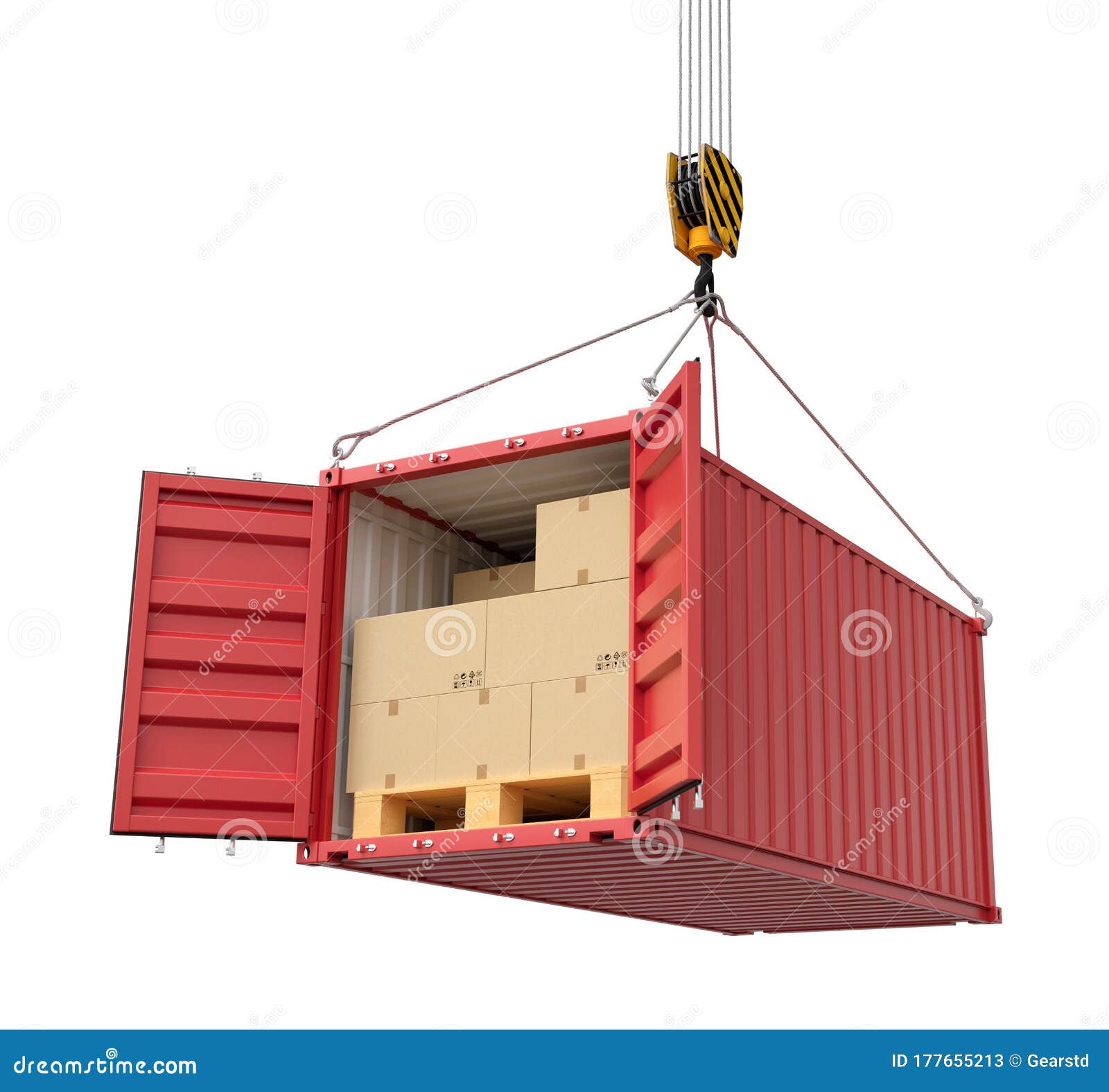 3d Rendering Of Open Empty Red Barge Container With White Insides ...