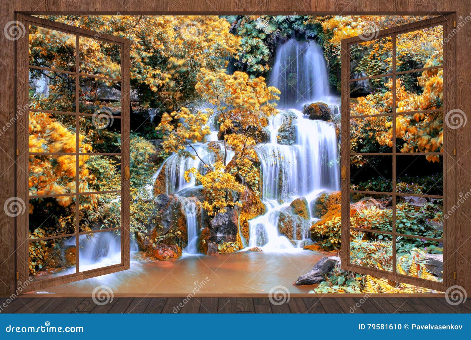 Interior With Waterfall Window