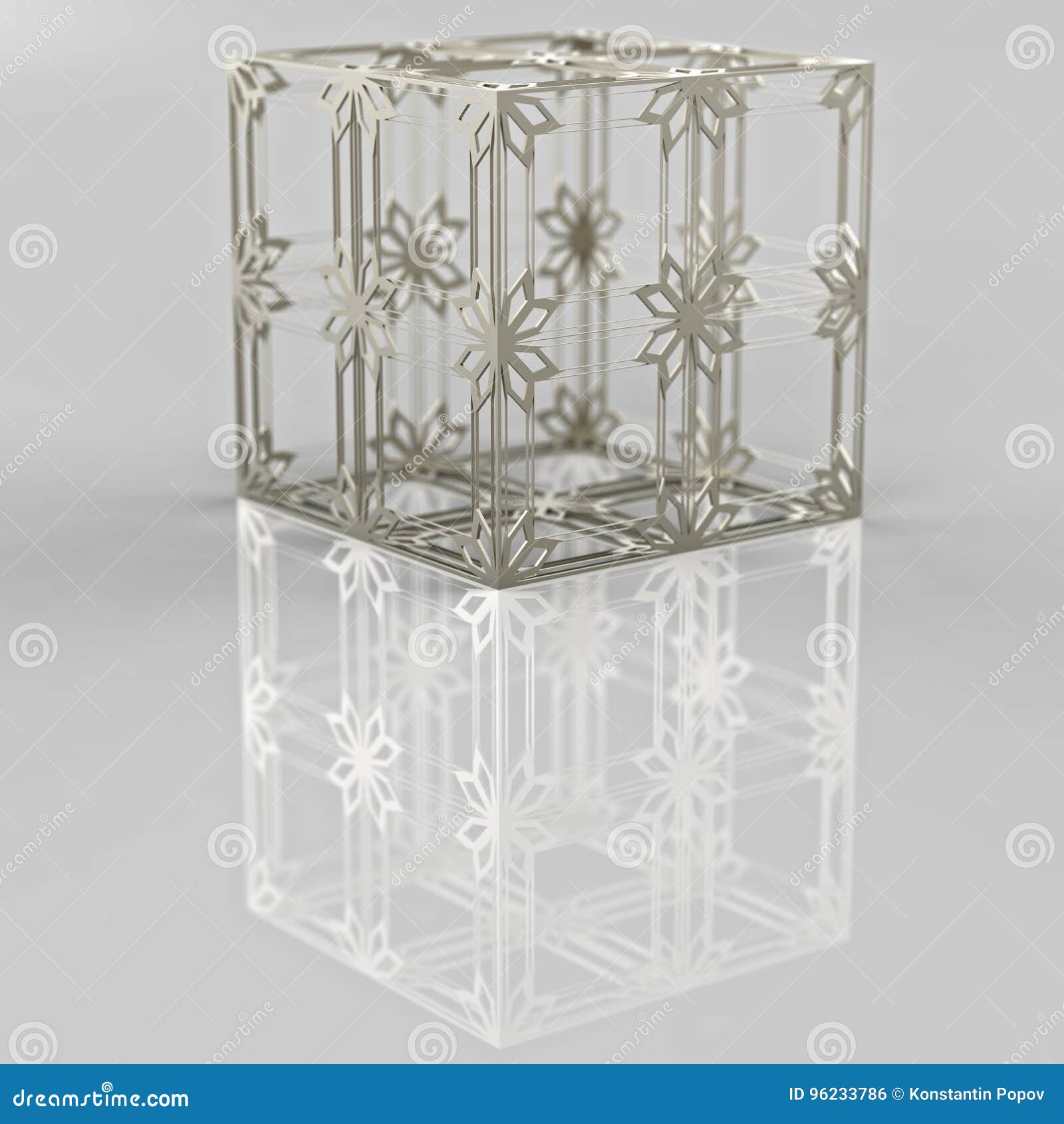 3D Rendering. Openwork Metal Cube. Stock Illustration - Illustration of ...