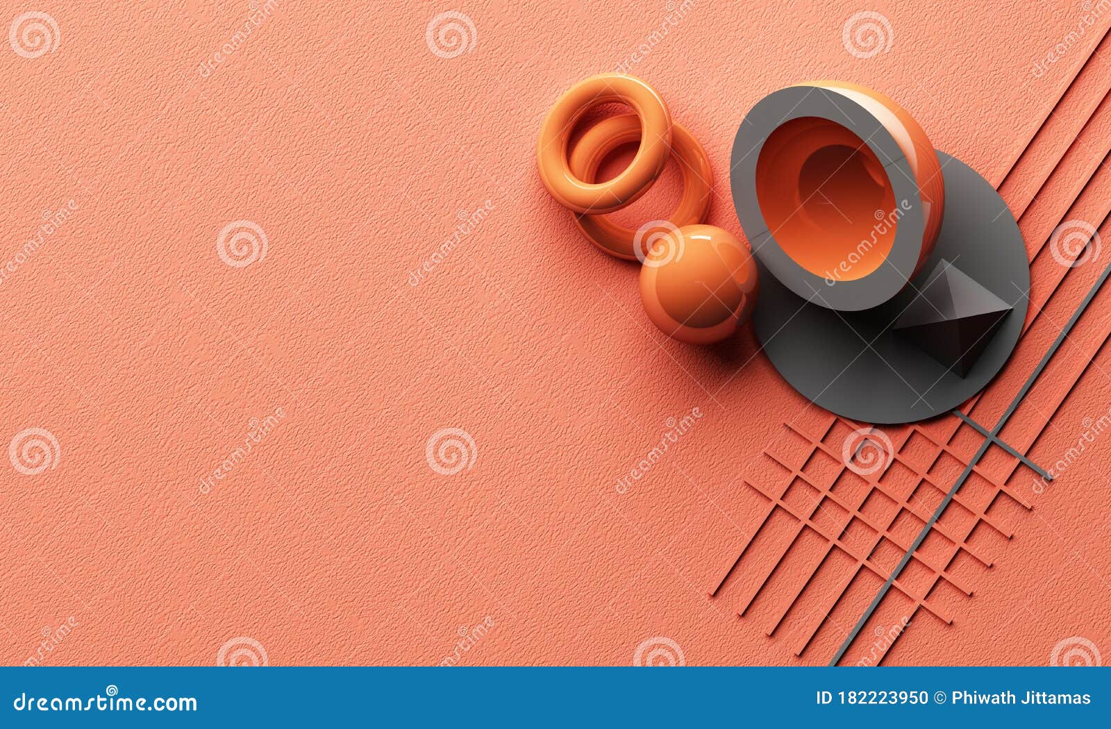 3d Rendering Orange Background with Geometric Shape Stock Illustration ...