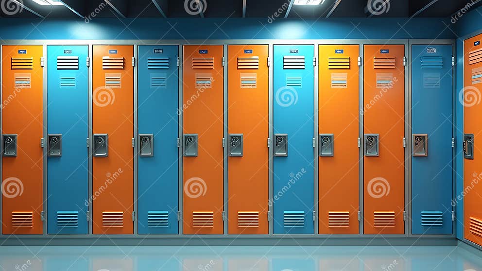 3d Rendering of Orange and Blue Lockers in a Locker Room Stock ...