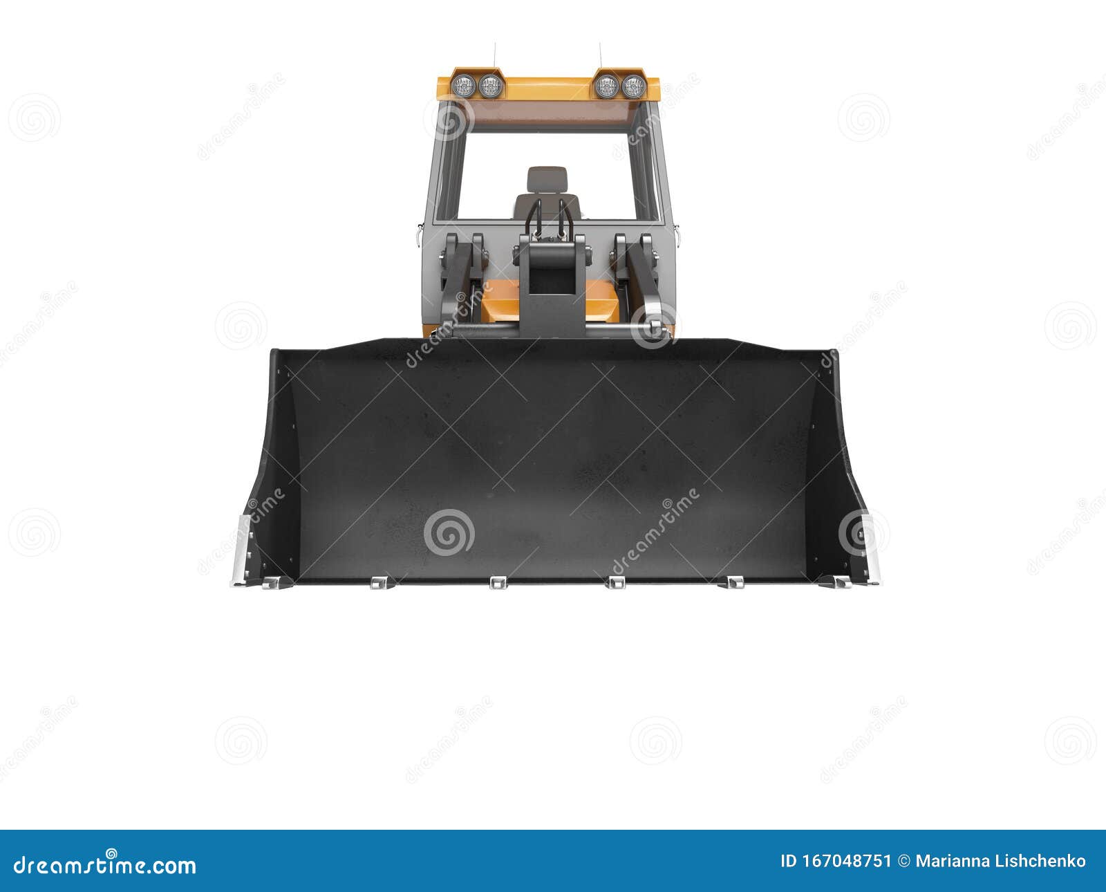 3D Rendering Orange Caterpillar Bulldozer Front View on White ...