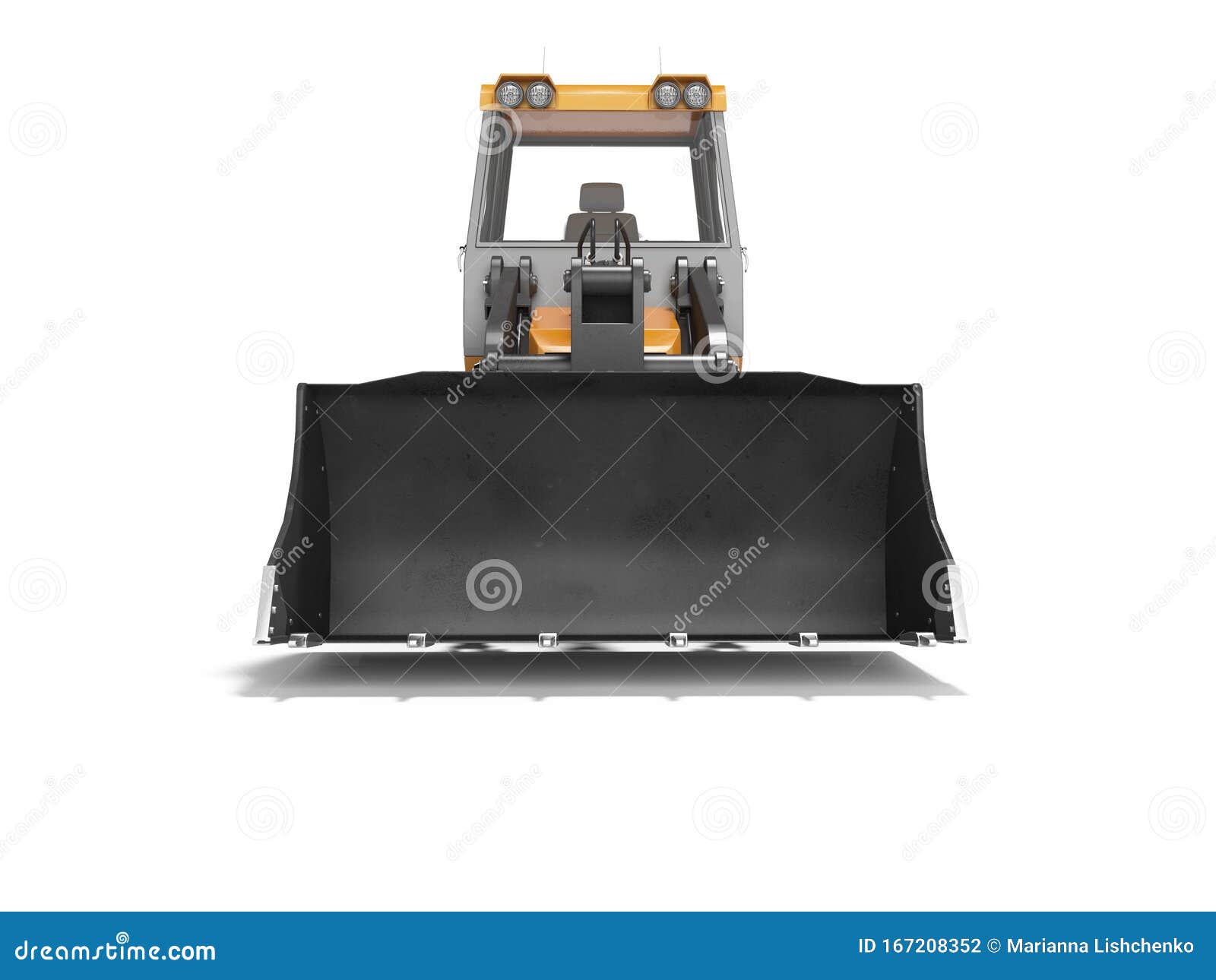 3D Rendering Orange Caterpillar Bulldozer Front View on White ...