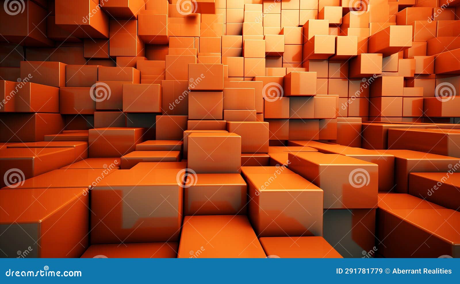 3d Rendering of Orange Cubes in a Large Room Stock Illustration ...