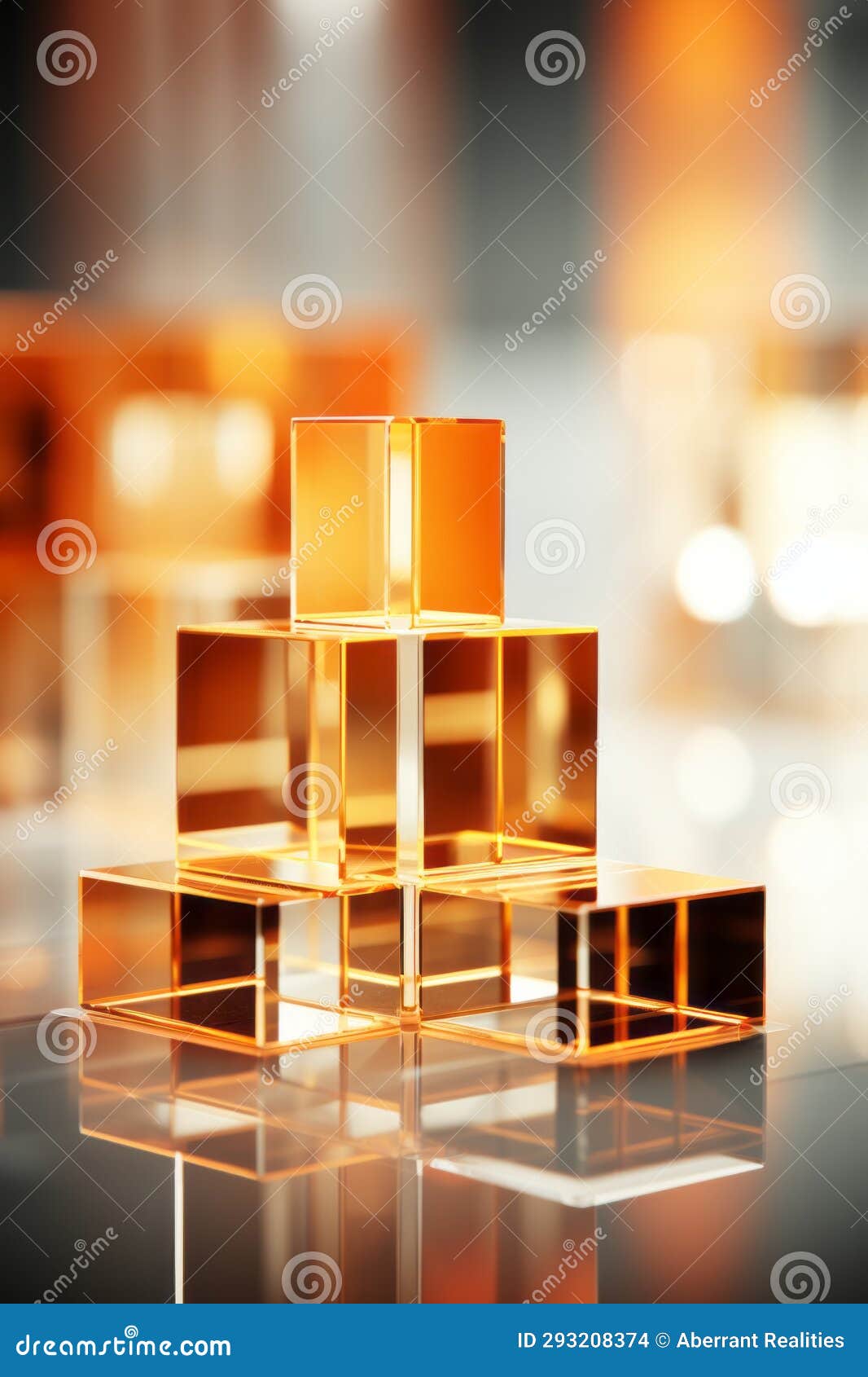 3d Rendering of Orange Cubes on a Reflective Surface Stock Illustration ...