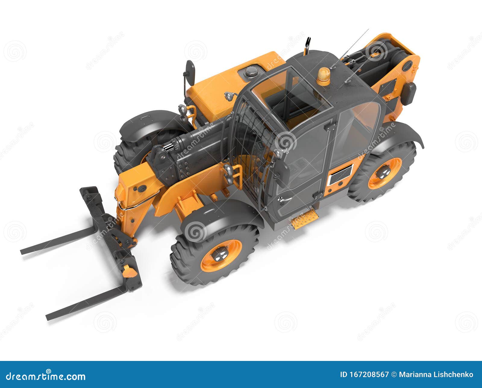 3D Rendering Orange Front View Telescopic Loader on White Background ...