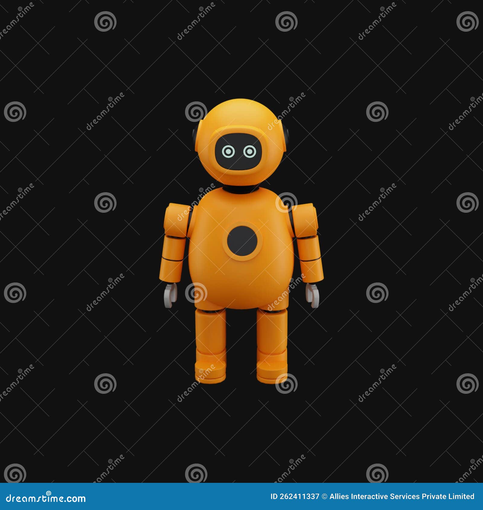 3D Rendering Orange Humanoid Robot on Black Stock Illustration ...