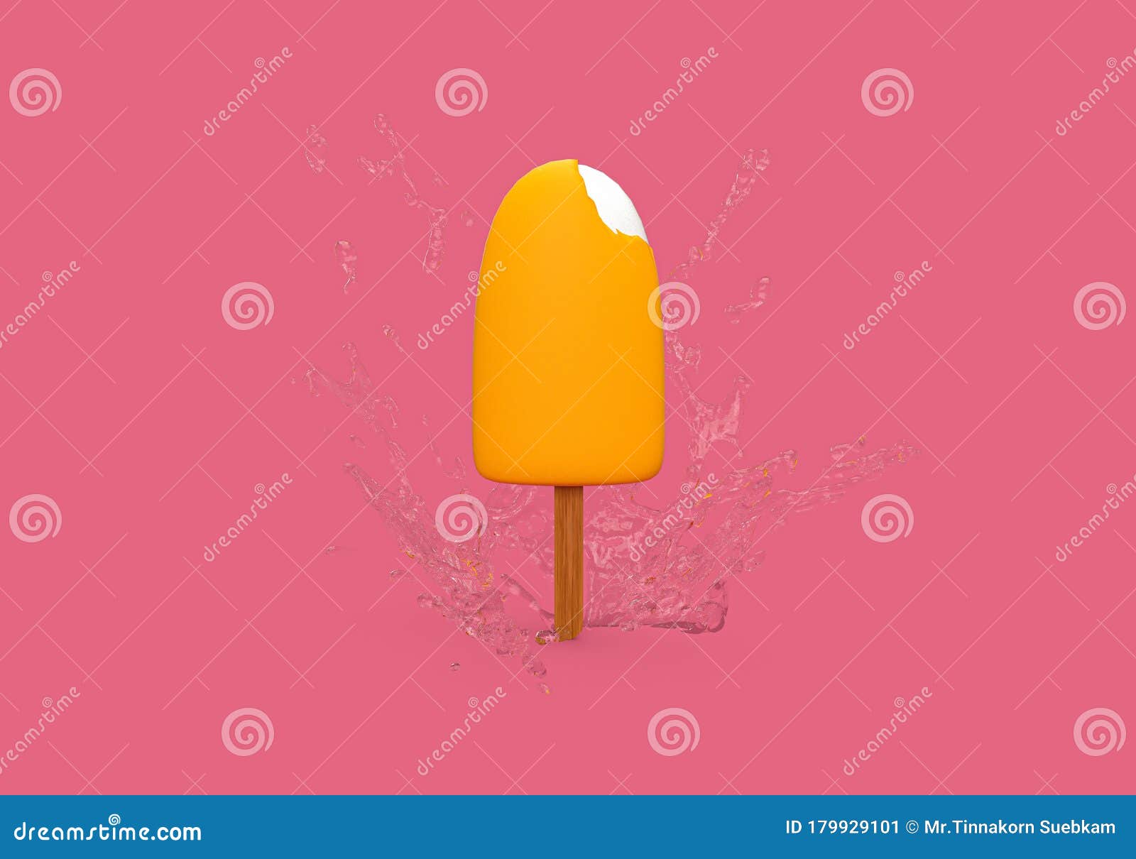 3d Rendering of Orange Ice Cream Stick with Water Splash on Pink ...