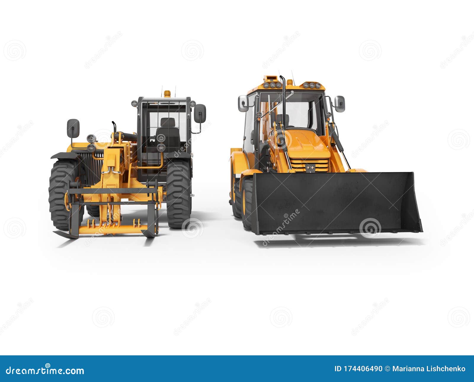 3d Rendering Orange Loading Equipment Backhoe Loader and Excavator ...