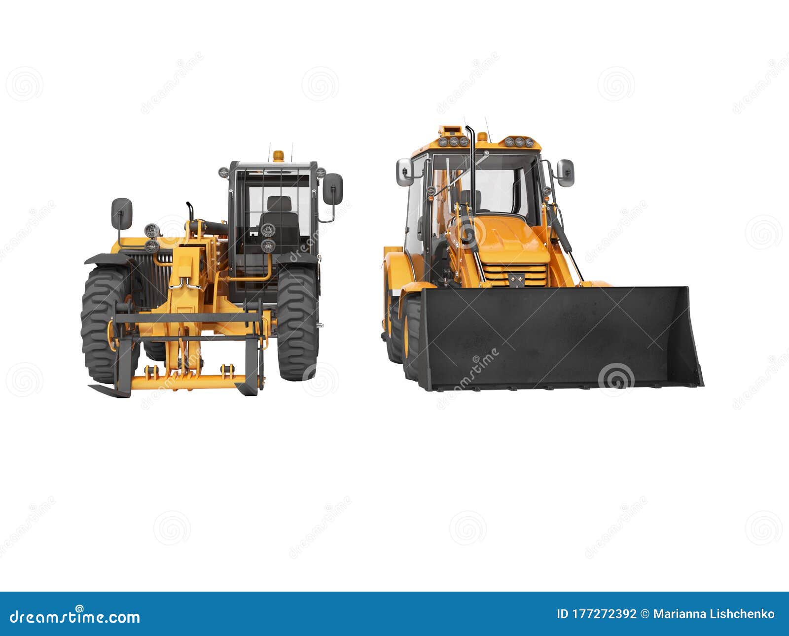 3d Rendering Orange Loading Equipment Backhoe Loader and Excavator ...