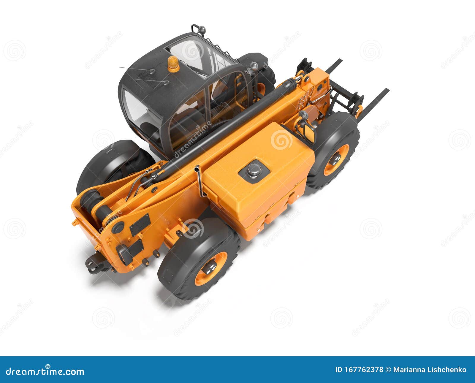 3D Rendering Orange Telescopic Handler Perspective on White Background ...