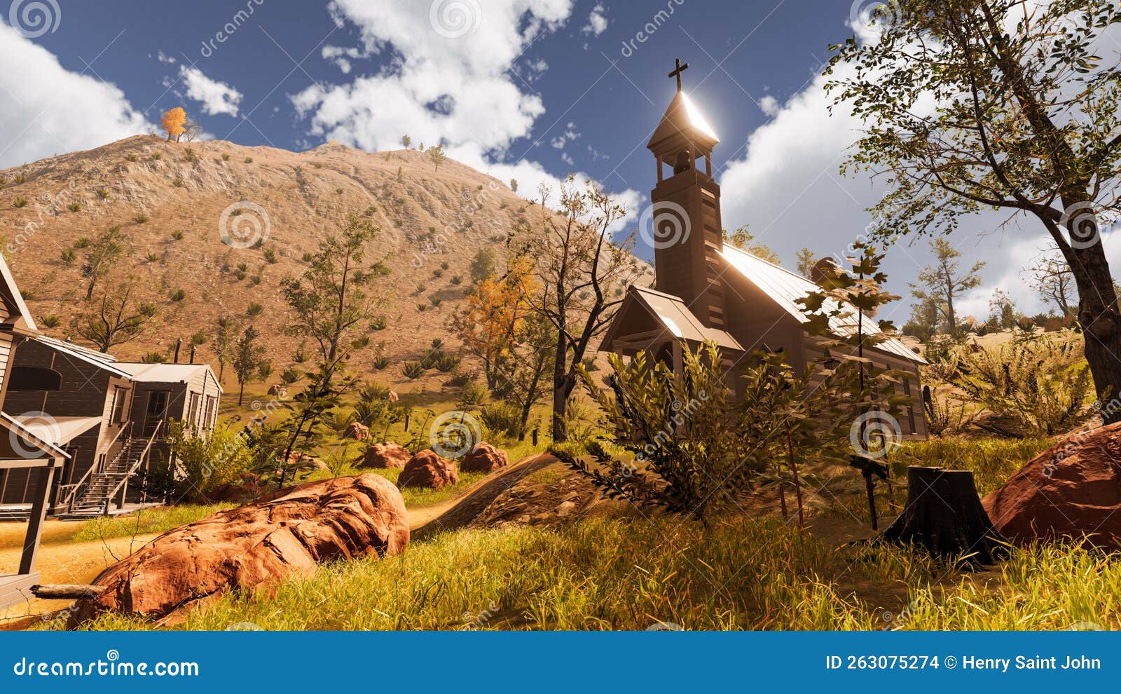 Outdoor Architecture with Natural Environment, 3D Render Stock ...