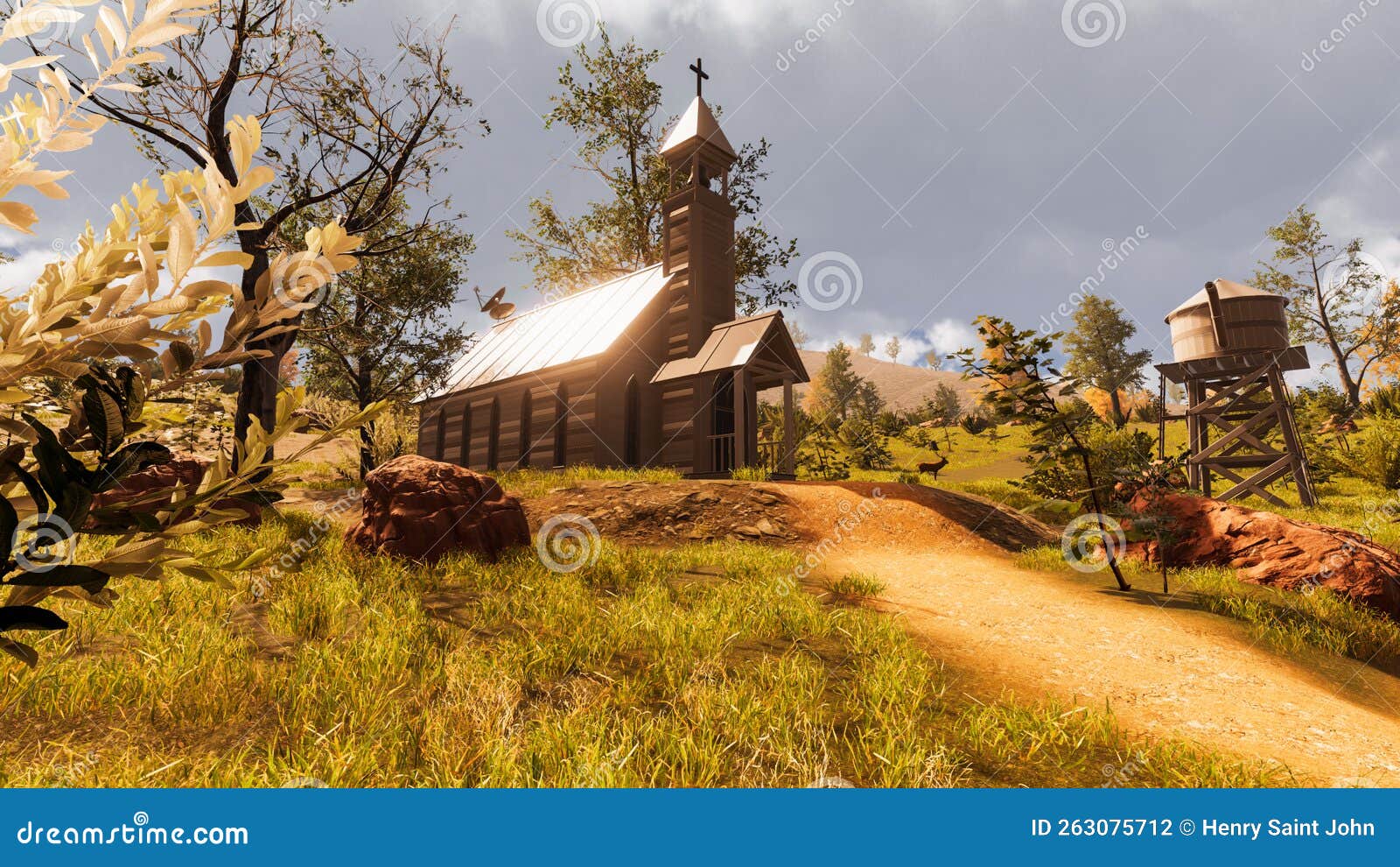 Outdoor Architecture with Natural Environment, 3D Render Stock ...