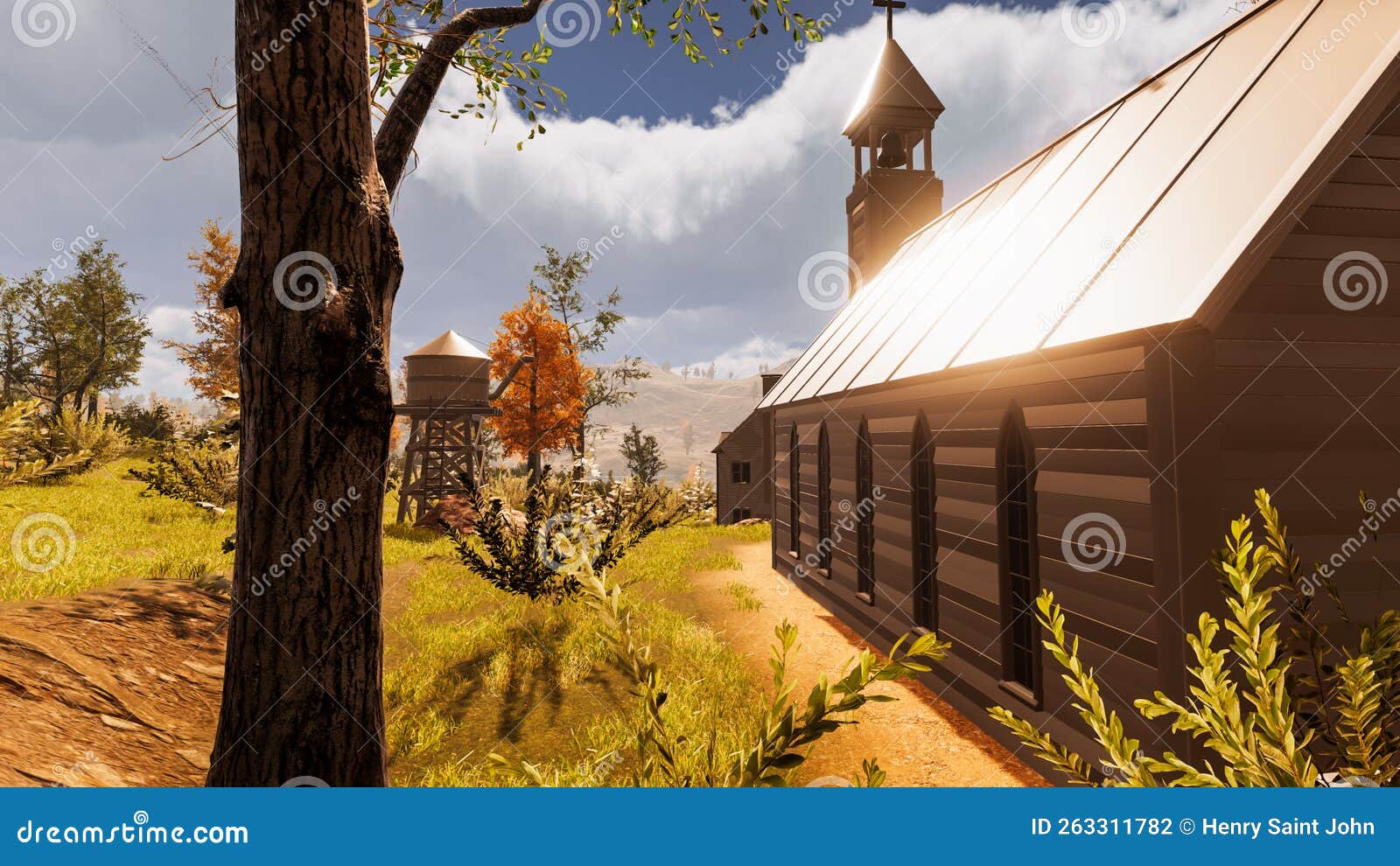Outdoor Architecture with Natural Environment, 3D Render Stock ...