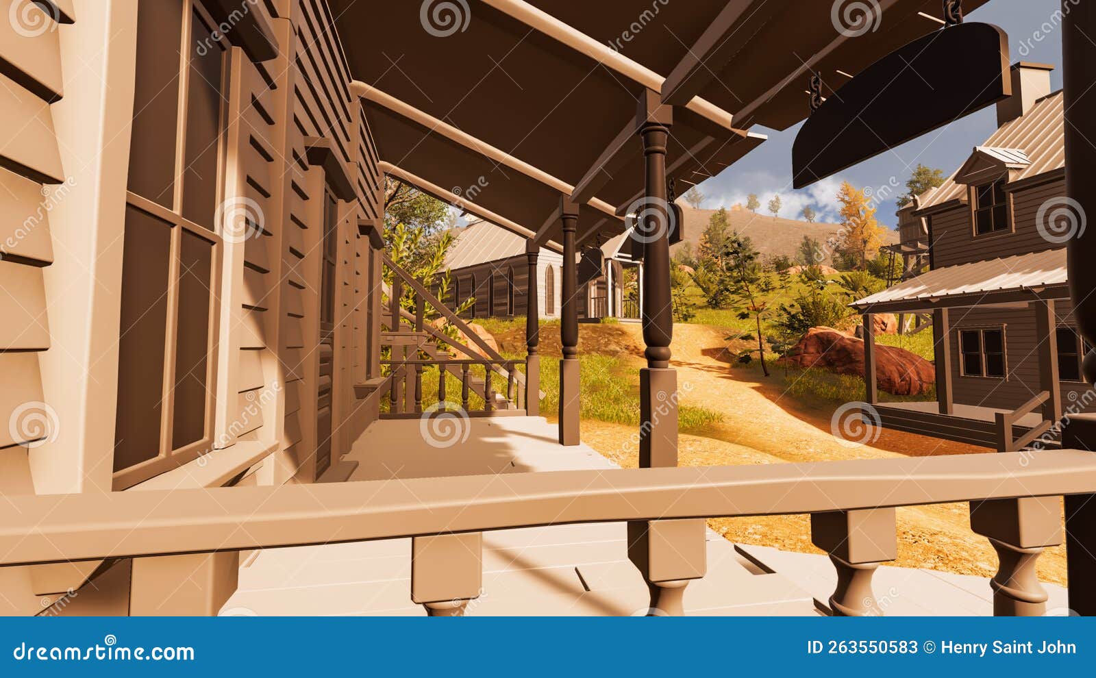 Outdoor Architecture with Natural Environment, 3D Render Stock ...