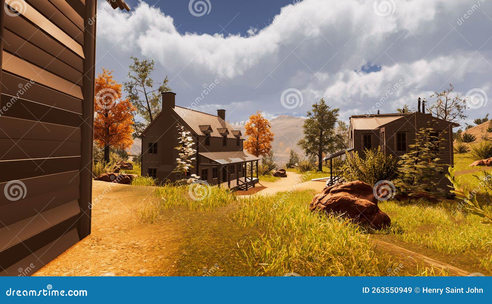 Outdoor Architecture with Natural Environment, 3D Render Stock ...