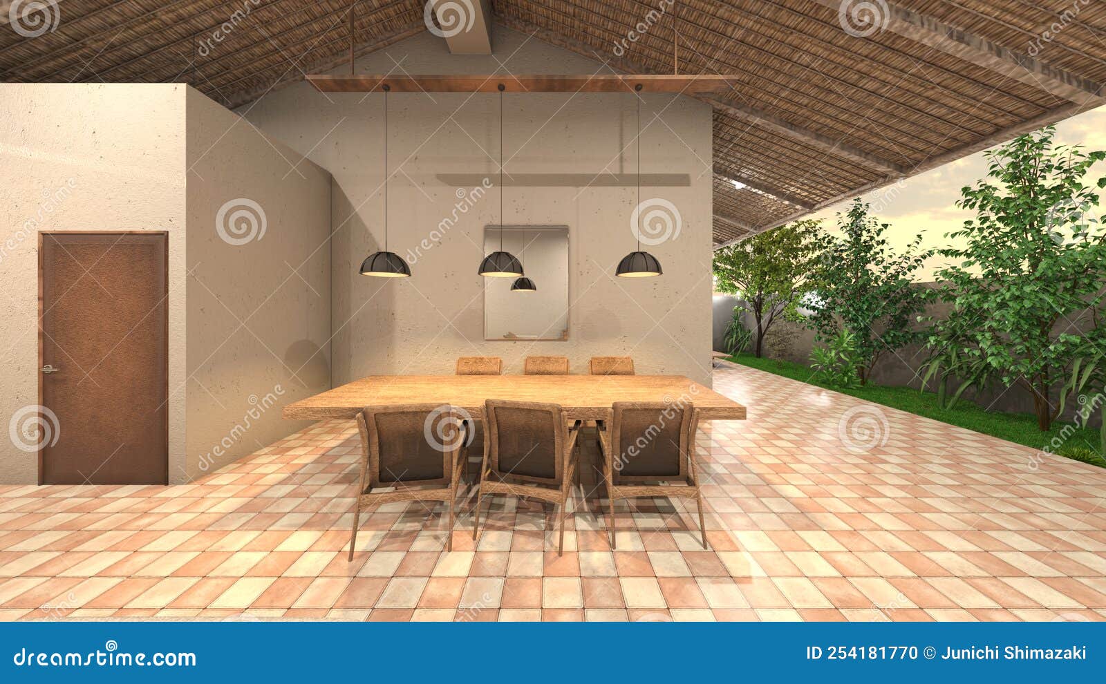 3D Rendering of the Outdoor Dining Kitchen Stock Illustration ...