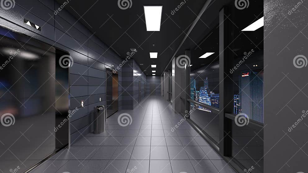 3D Rendering of the Outer Corridor Stock Illustration - Illustration of ...