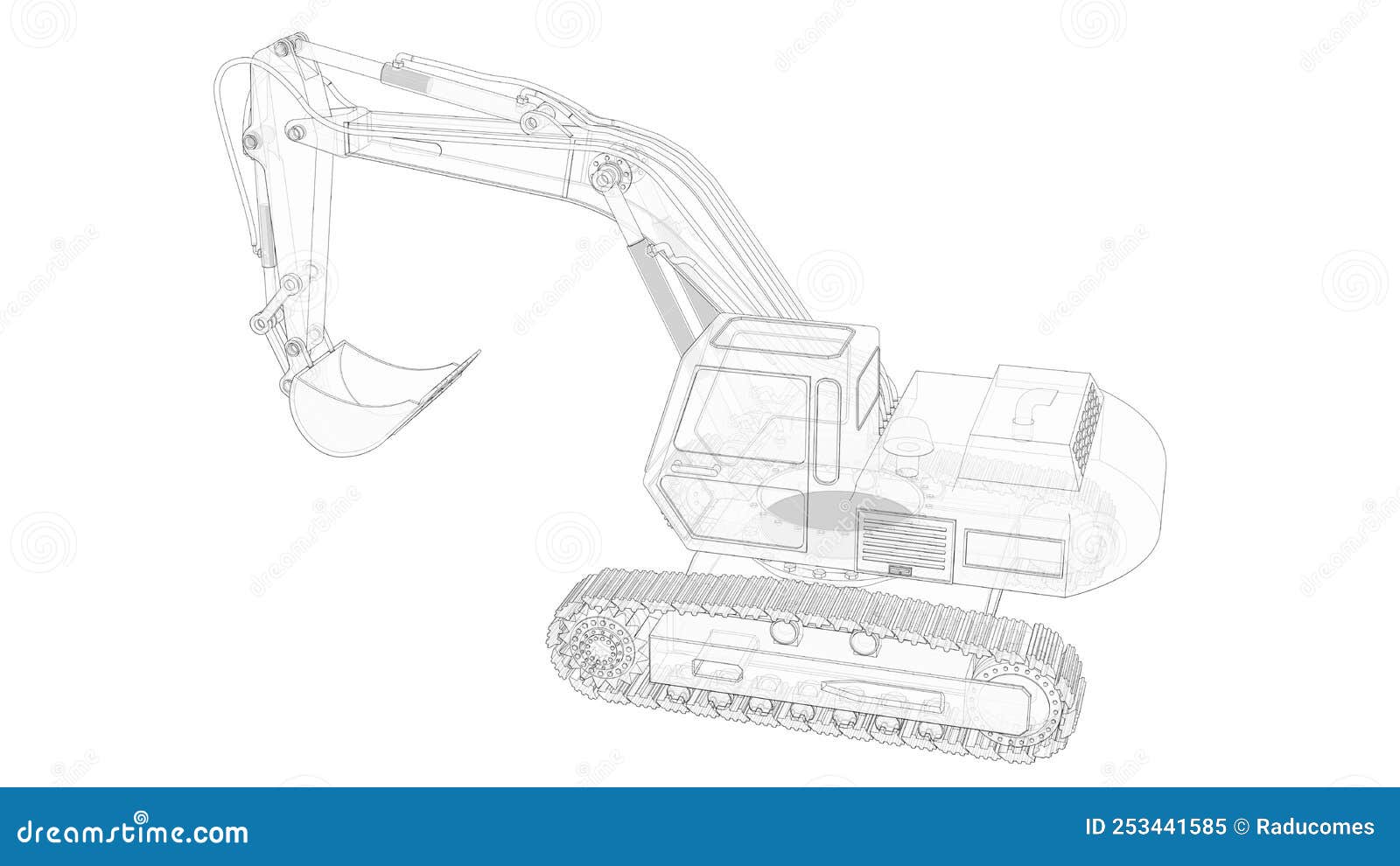 3D Rendering - Outlined Excavator Blueprint Stock Illustration ...
