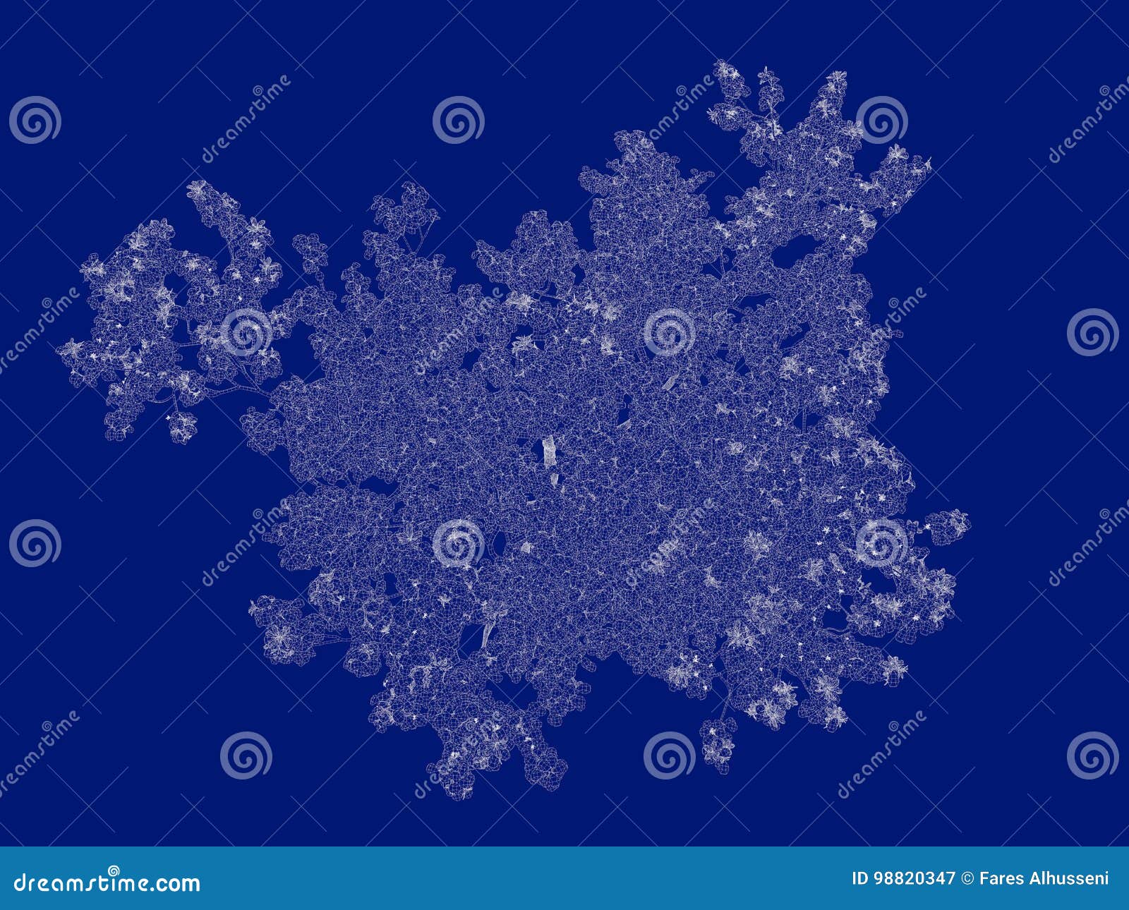 3d Rendering of an Outlined Tree Blueprint on Blue Back Stock ...