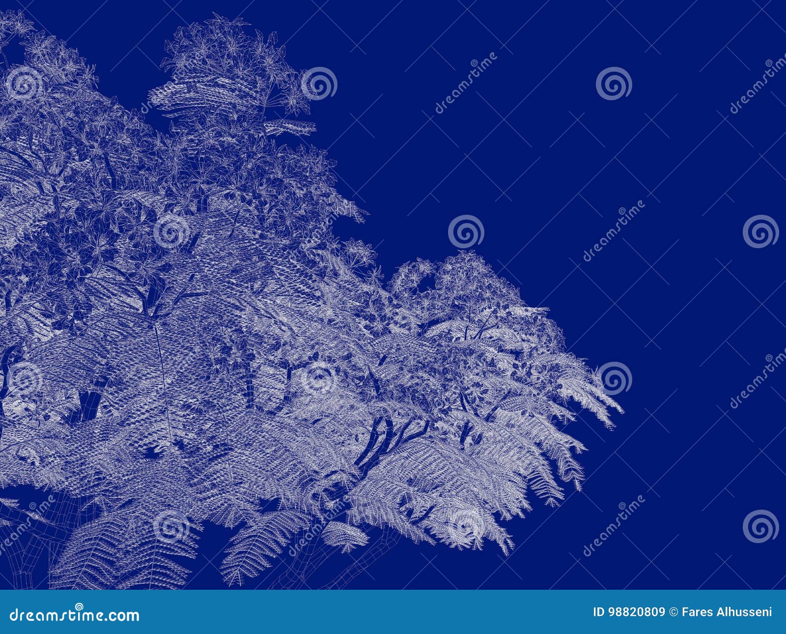 3d Rendering of an Outlined Tree Blueprint Isolated on Blue Back Stock ...