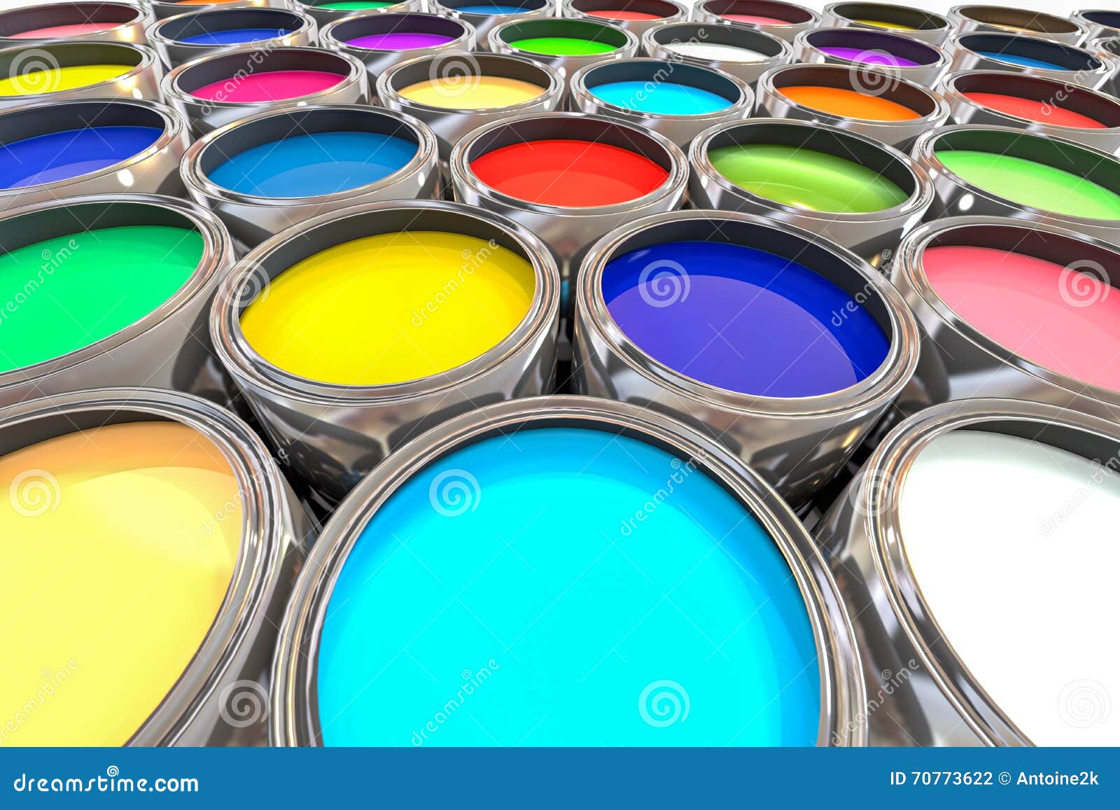3D Rendering Paint Pot with Multiple Colors Sideview Stock Illustration ...
