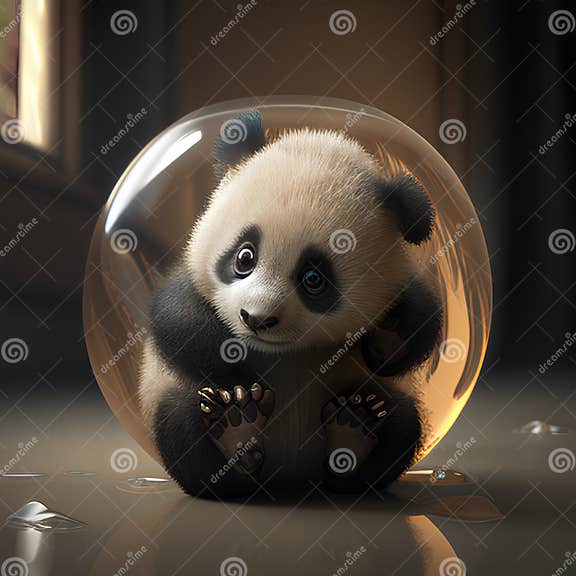 3D Rendering of a Panda Sitting in a Glass Sphere. Stock Illustration ...