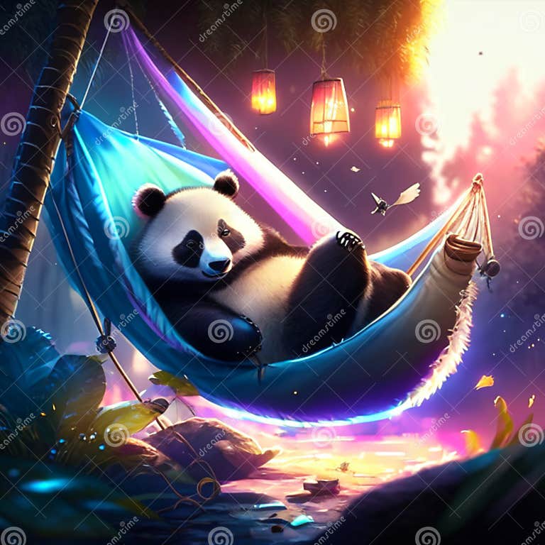 3d Rendering of a Panda Sleeping in a Hammock at Night AI Generated ...