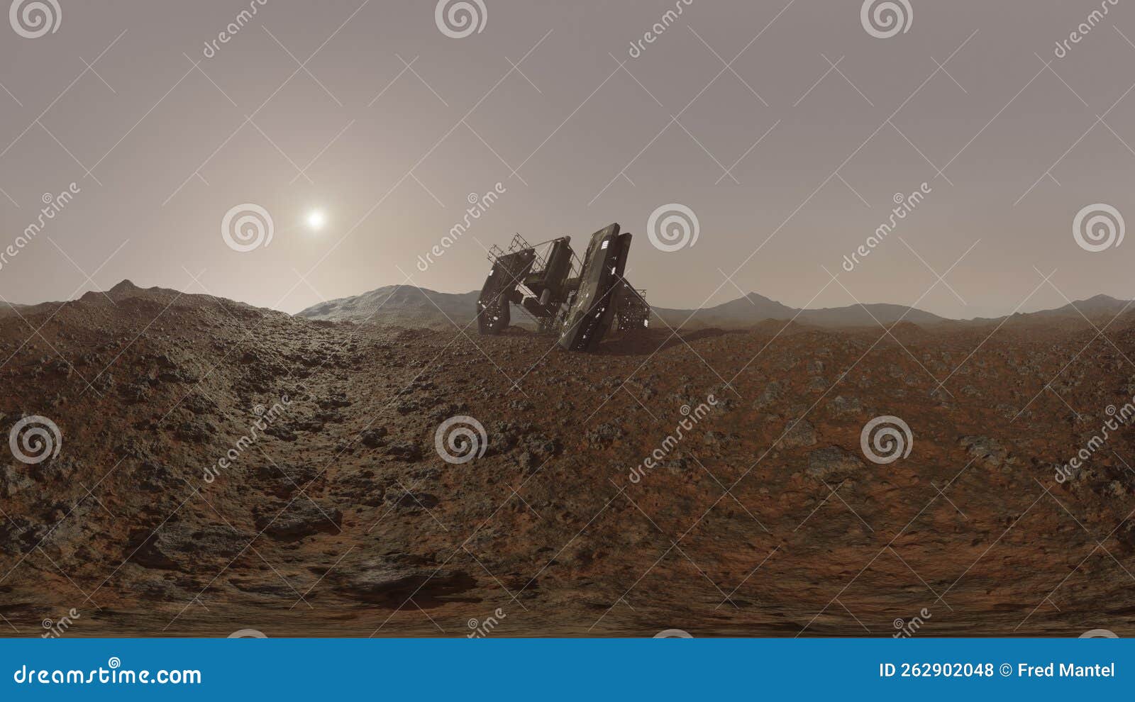 Rendering of a Panoramic View of a Crashed Alien Space Ship on Mars ...