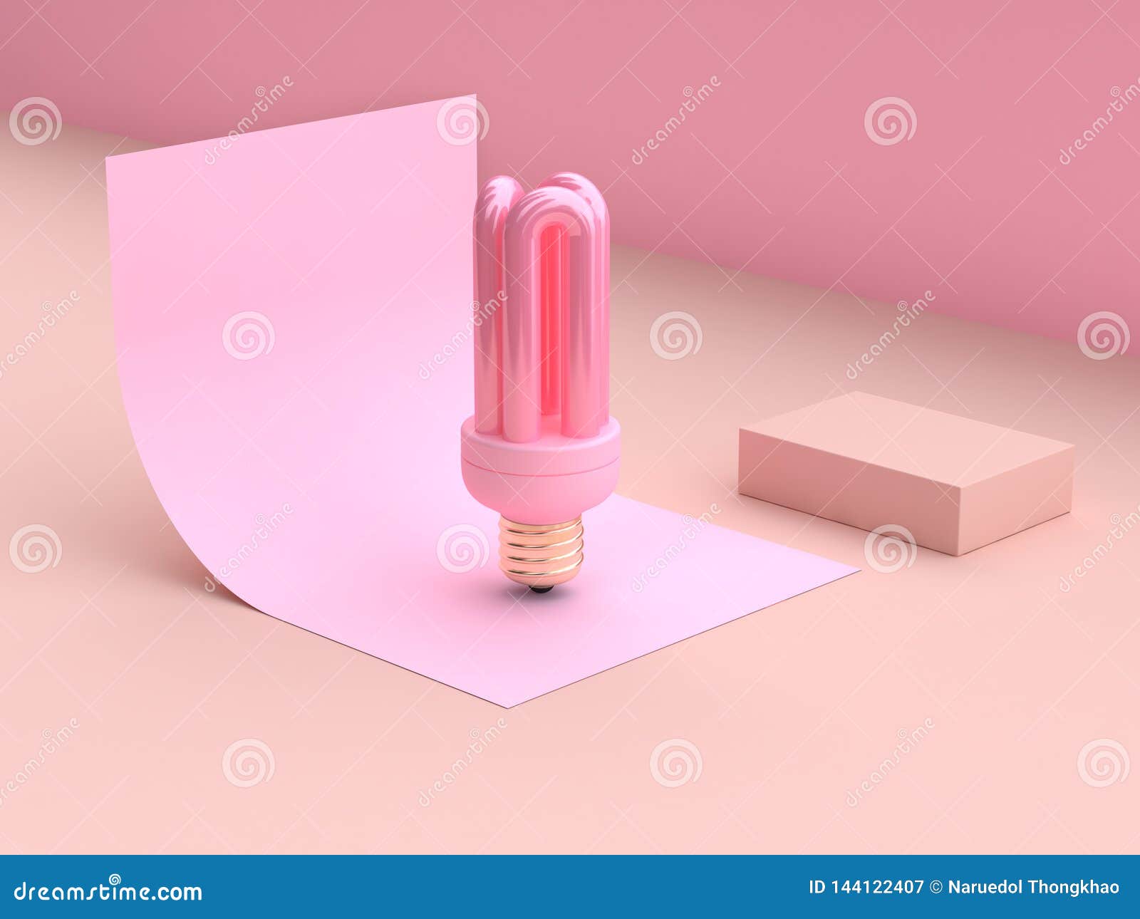 3d Rendering Paper and Abstract Gold Pink Light Bulb Minimal Pink Stock ...