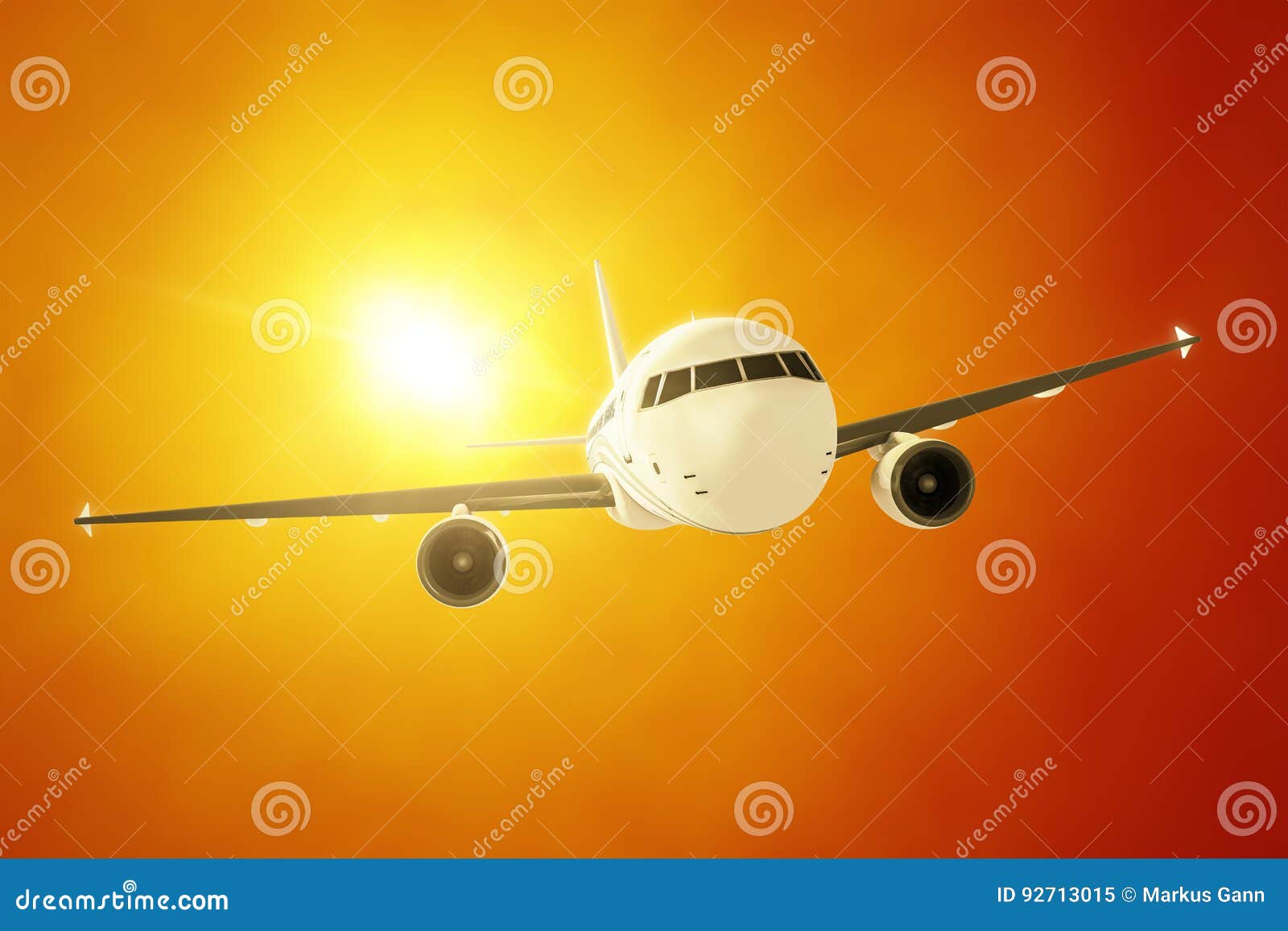 Passenger Airplane in the Evening Sun Stock Illustration - Illustration ...