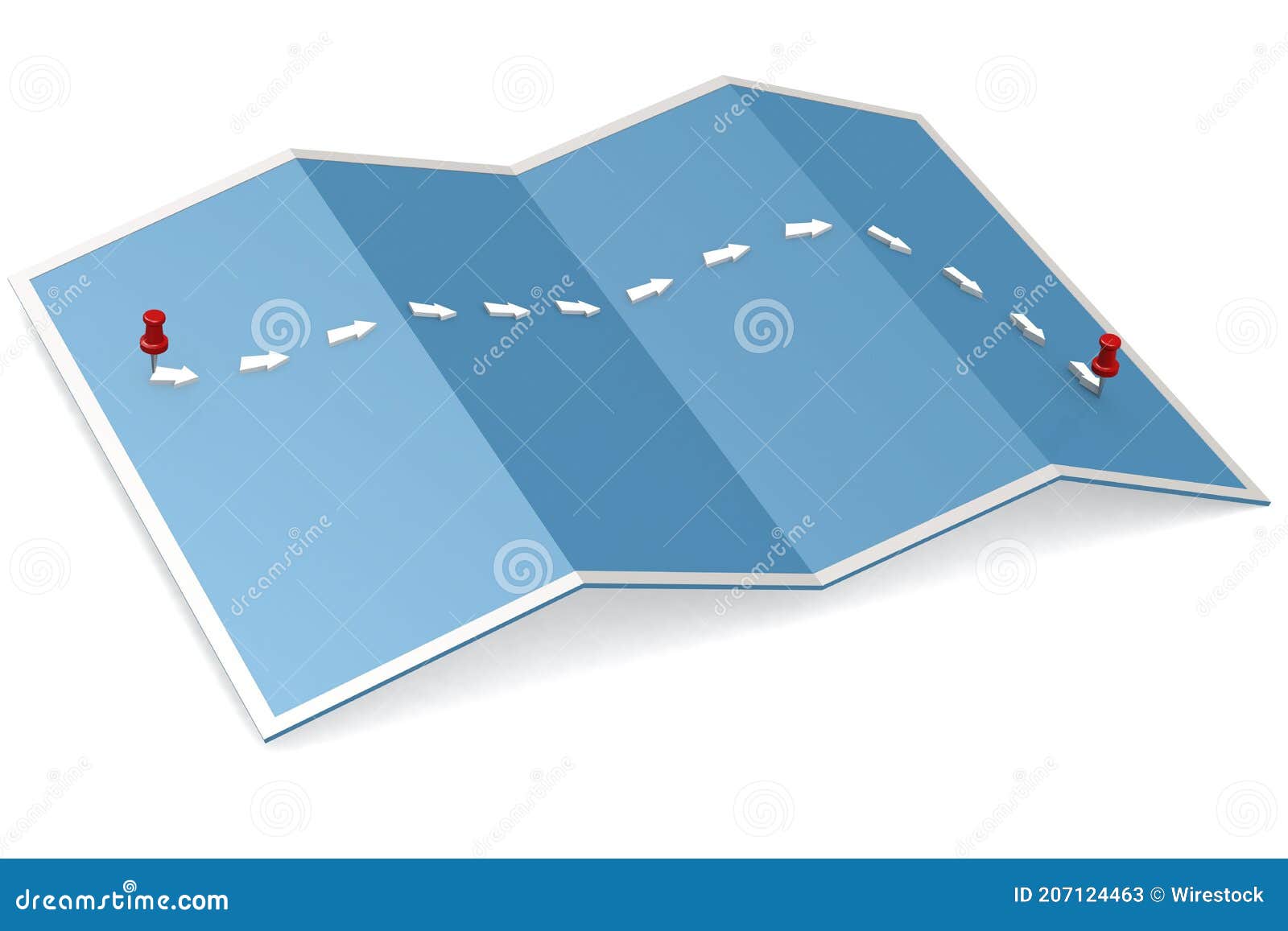 3D Rendering of a Path from Point To Point on a Blue Map Isolated on a ...