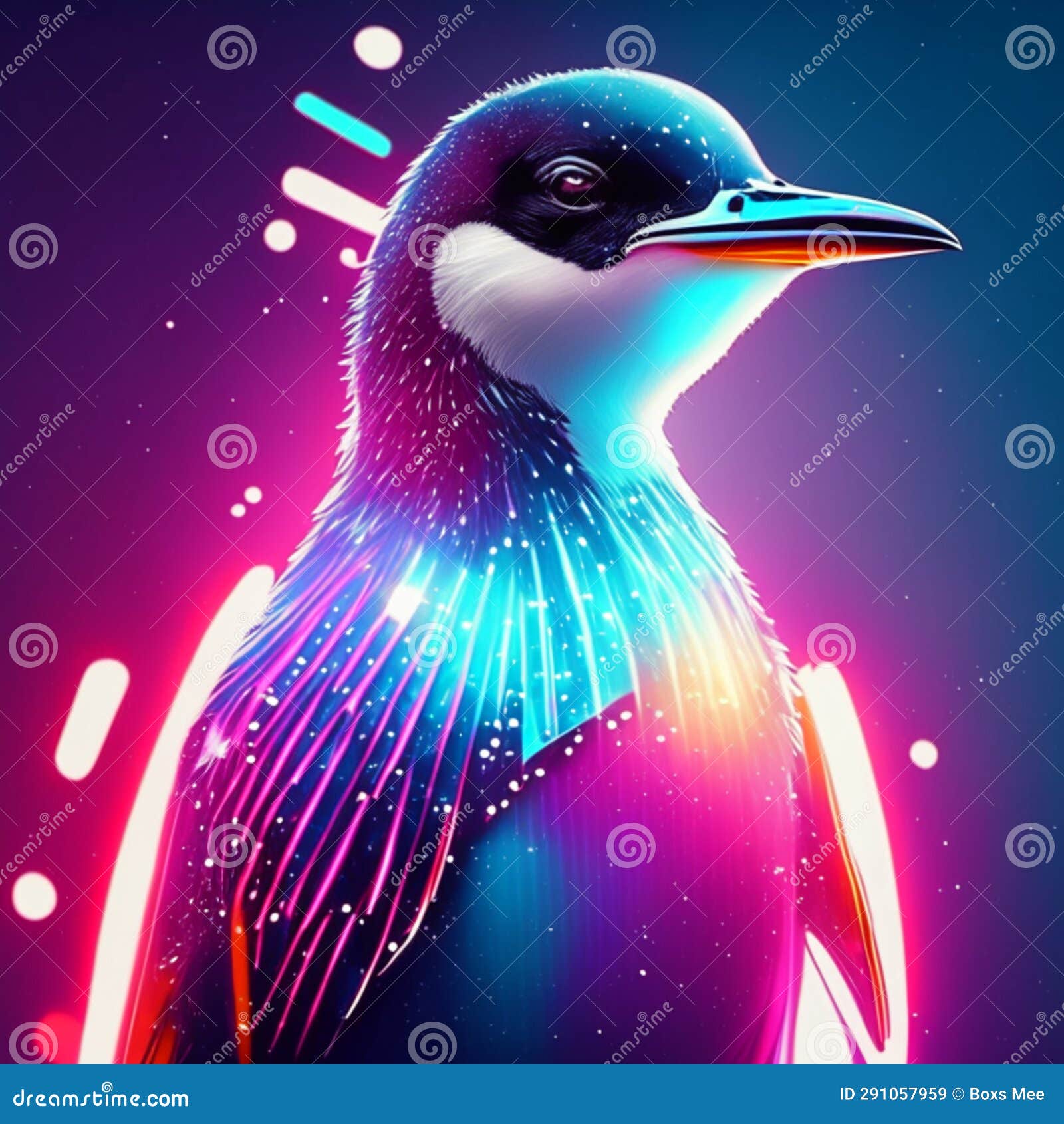 3d Rendering of a Penguin with Neon Lights in the Background Generative ...