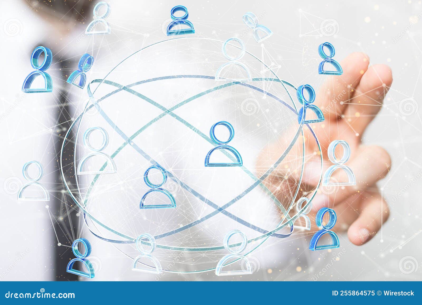 3D Rendering of People Figures with a Man in the Background Pointing at ...